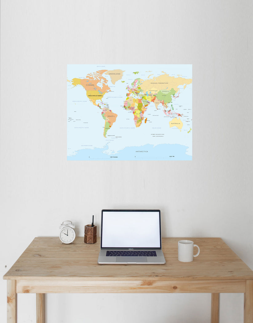 World Map Highly Detailed Fabric Wall Decal - Rectangle - Double Arch ...